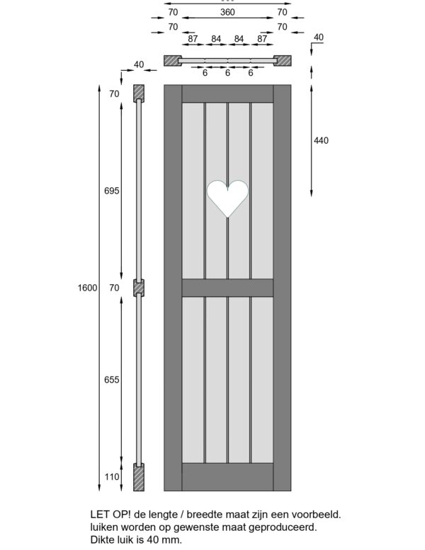 Luik 2 panelen met groeven en hart - VDB deuren